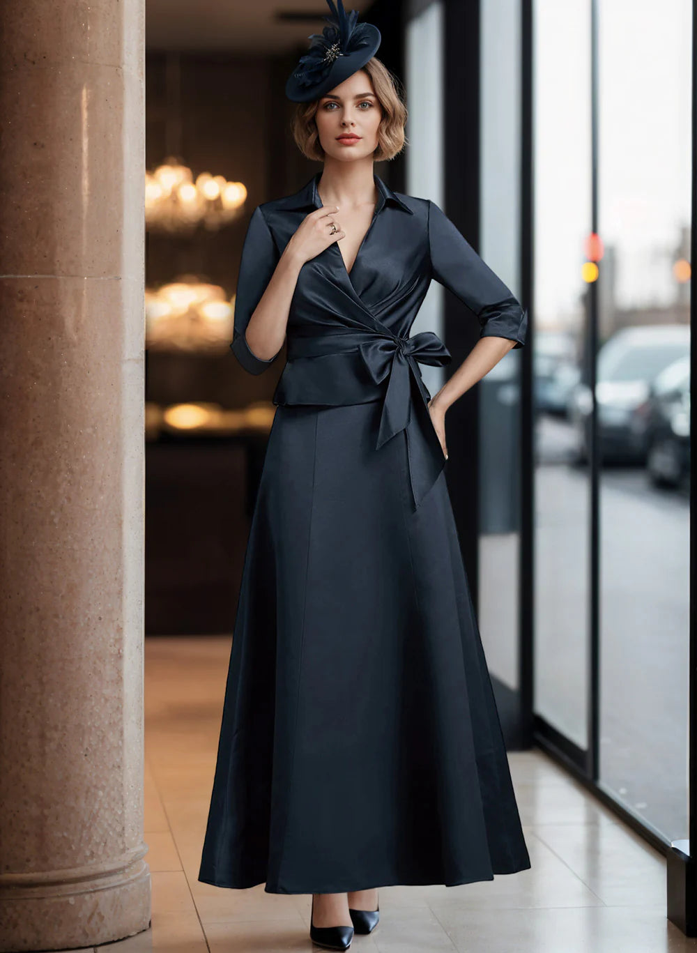 A-line/Princess V-neck satin mother of the bride dress – JiMiss Dresses