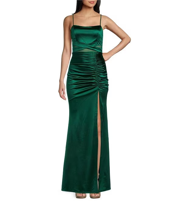 Parallel crepe seam side slit long evening dress – JiMiss Dresses