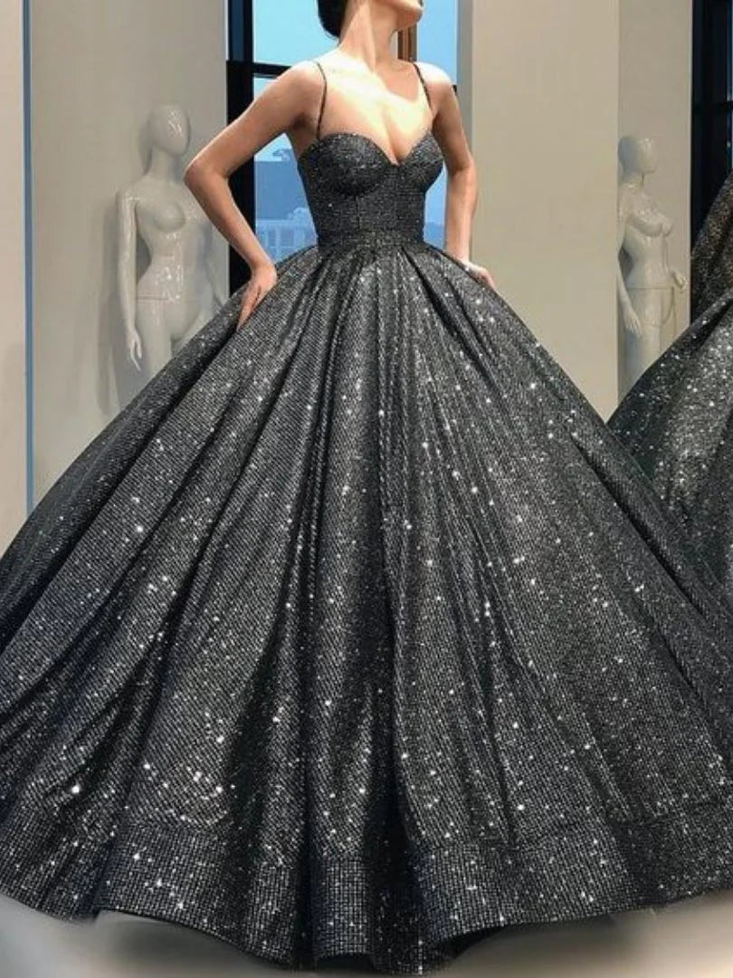 Ball dress with thin shoulder straps and floor length ball dress ...