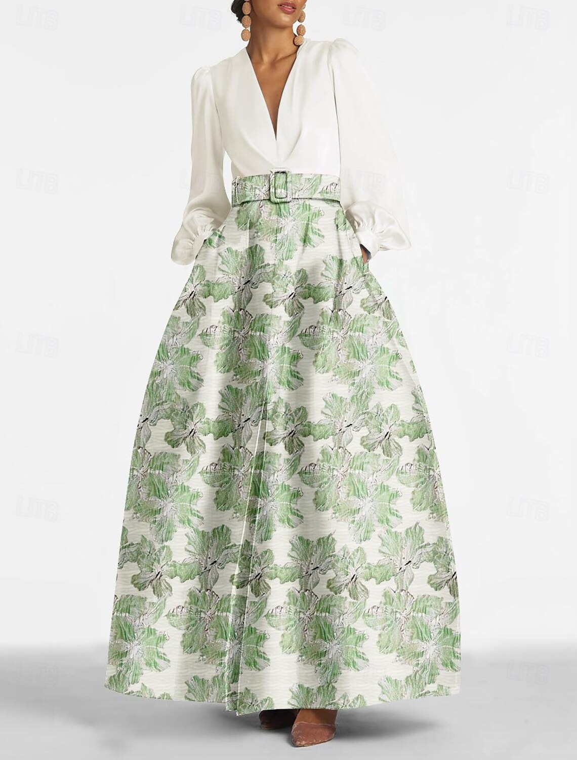 A-Line Floral with Print Evening Gown Elegant Metallic Dress Formal Pr ...