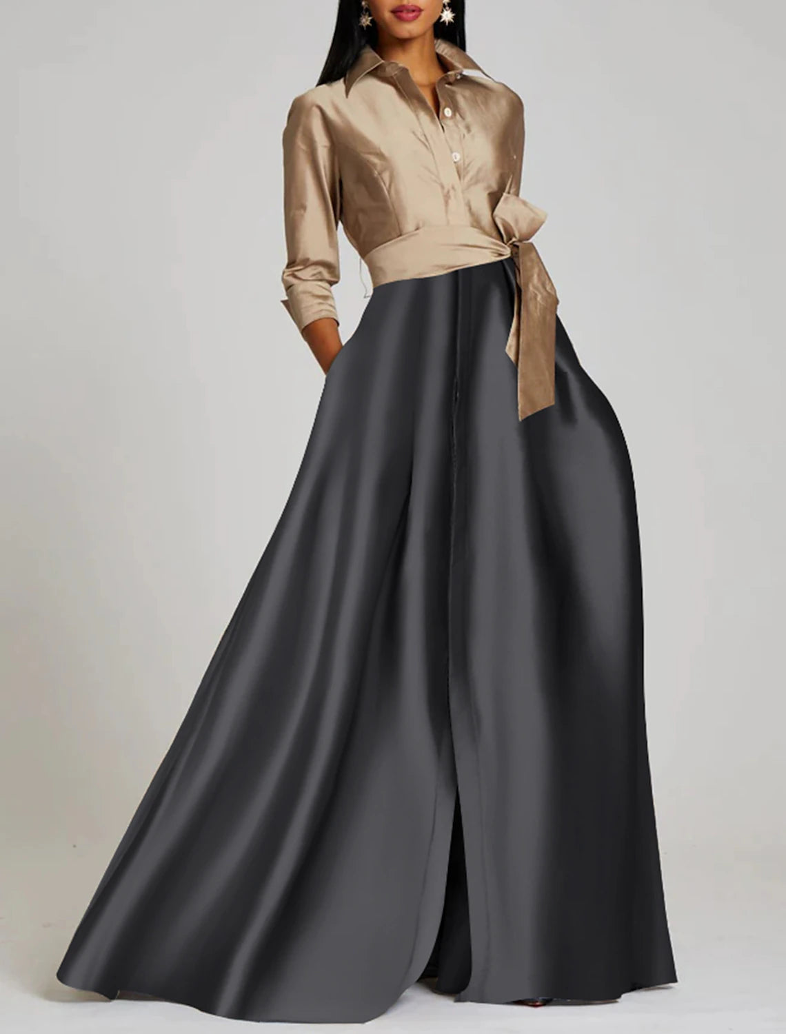 A-Line Evening Gown Elegant Dress Formal Floor Length 3/4 Length Sleev ...